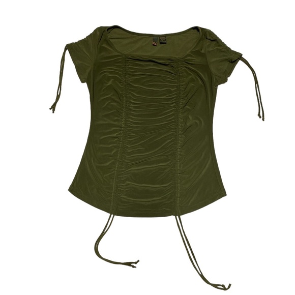 Sere Nade | Tops | Y2k Sere Nade Army Green Adjustable Tie Front Ruched Short Sleeve Shirt Size ...